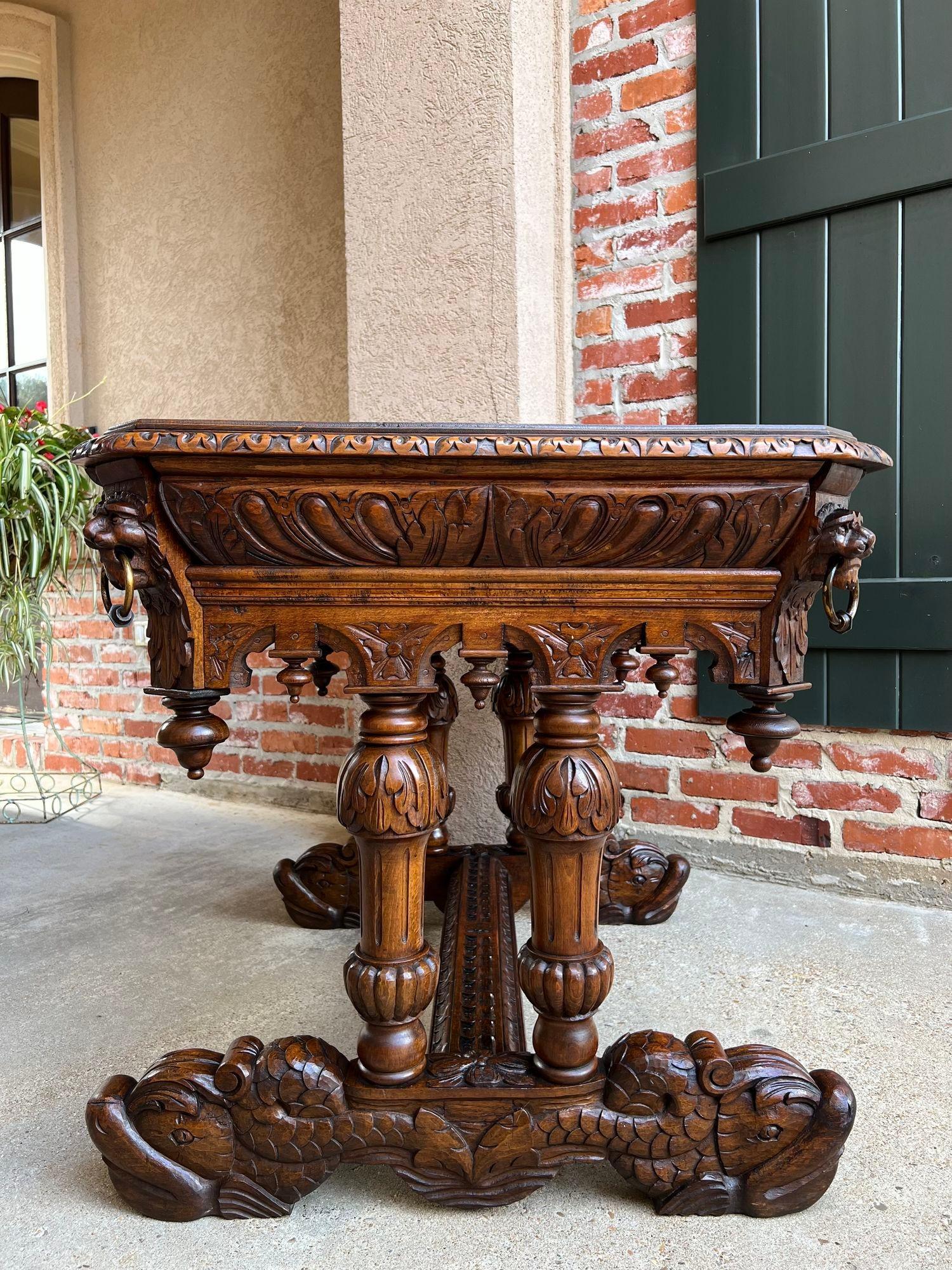 19th century French Dolphin Table Writing Desk Carved Oak Renaissance ...