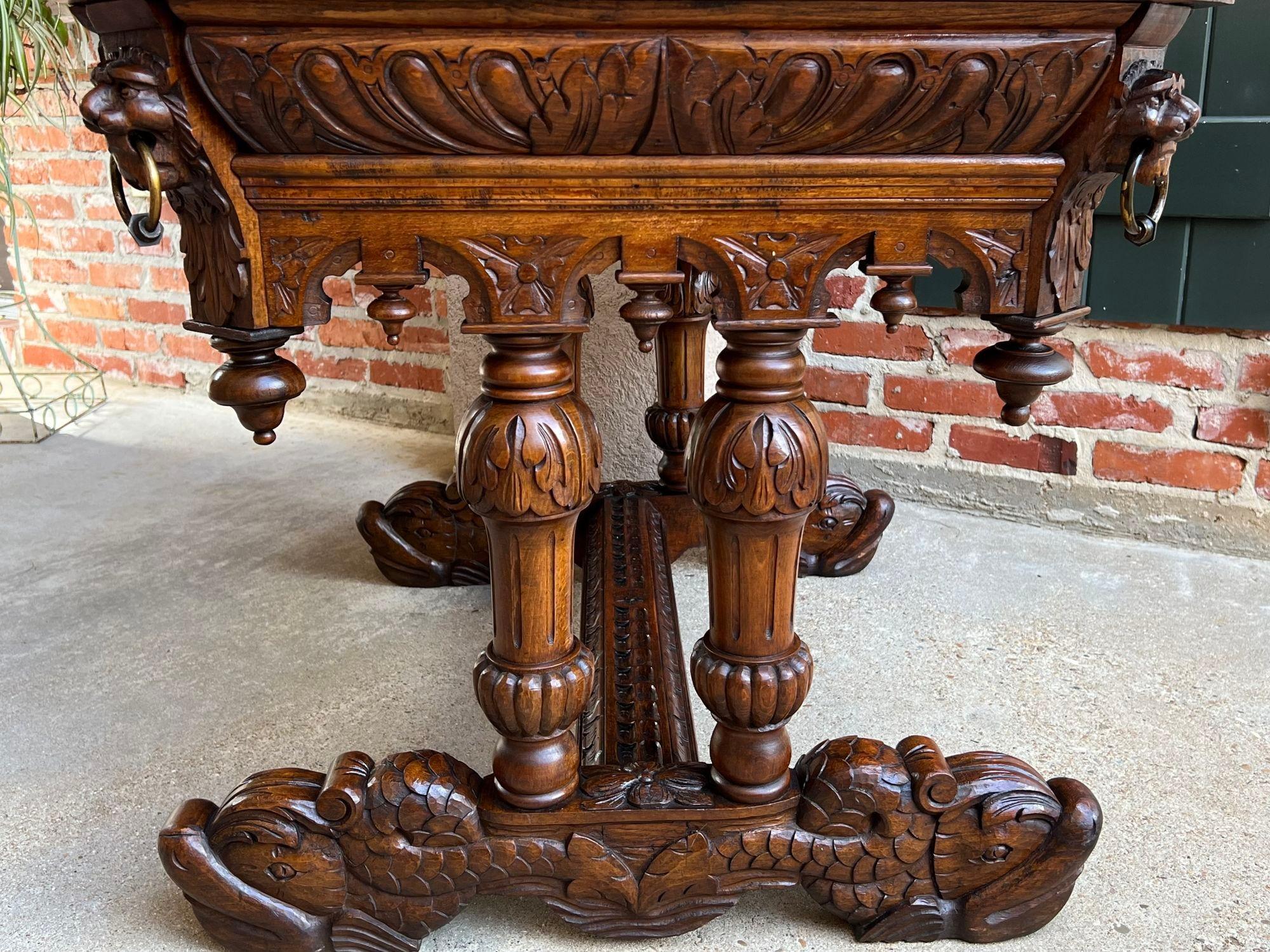19th century French Dolphin Table Writing Desk Carved Oak Renaissance ...