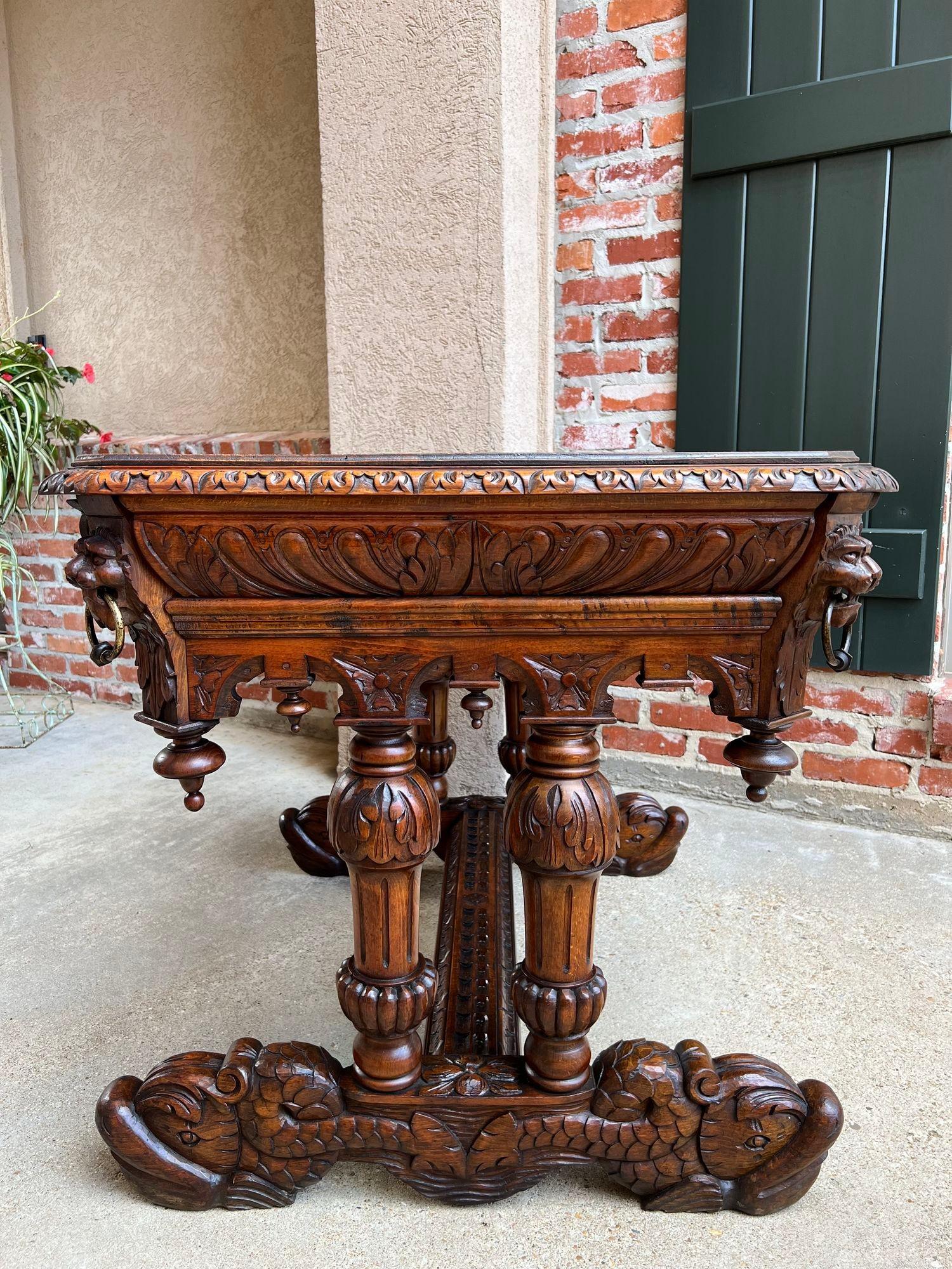 19th century French Dolphin Table Writing Desk Carved Oak Renaissance ...
