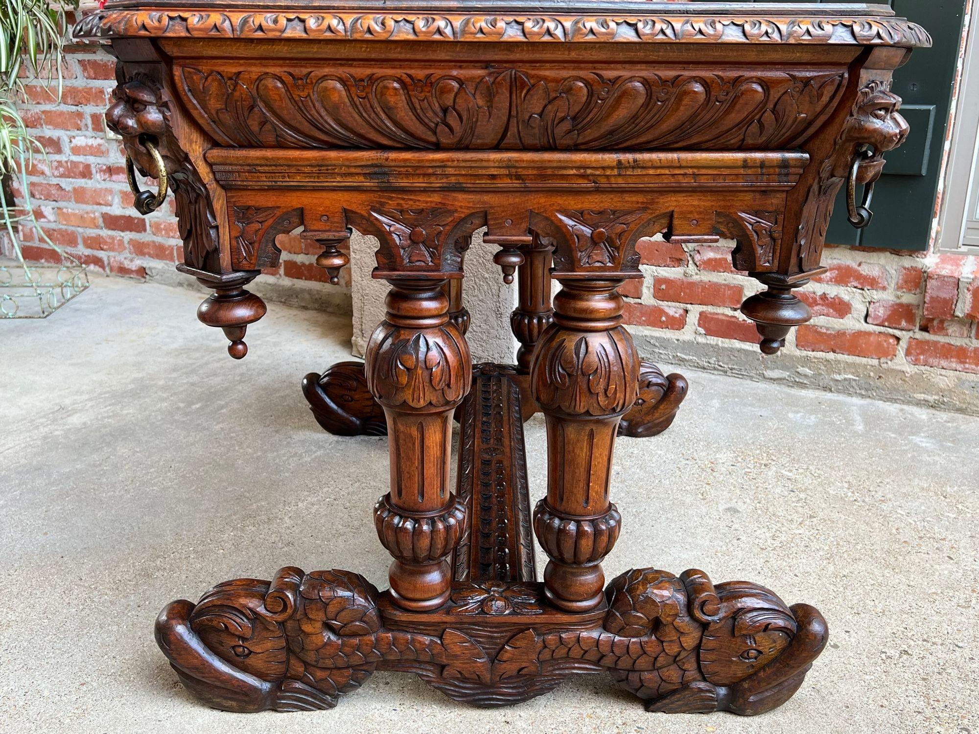 19th century French Dolphin Table Writing Desk Carved Oak Renaissance ...