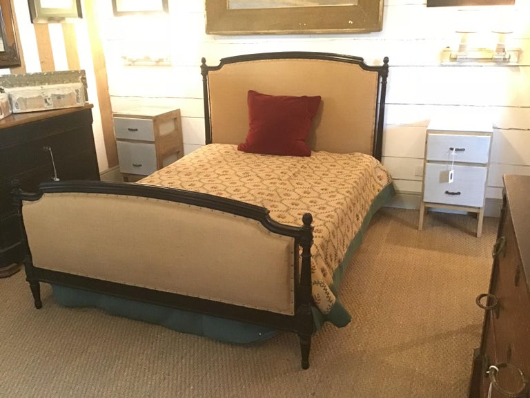 19th Century French Double Bed in Black Lacquered Wood and Jute from ...