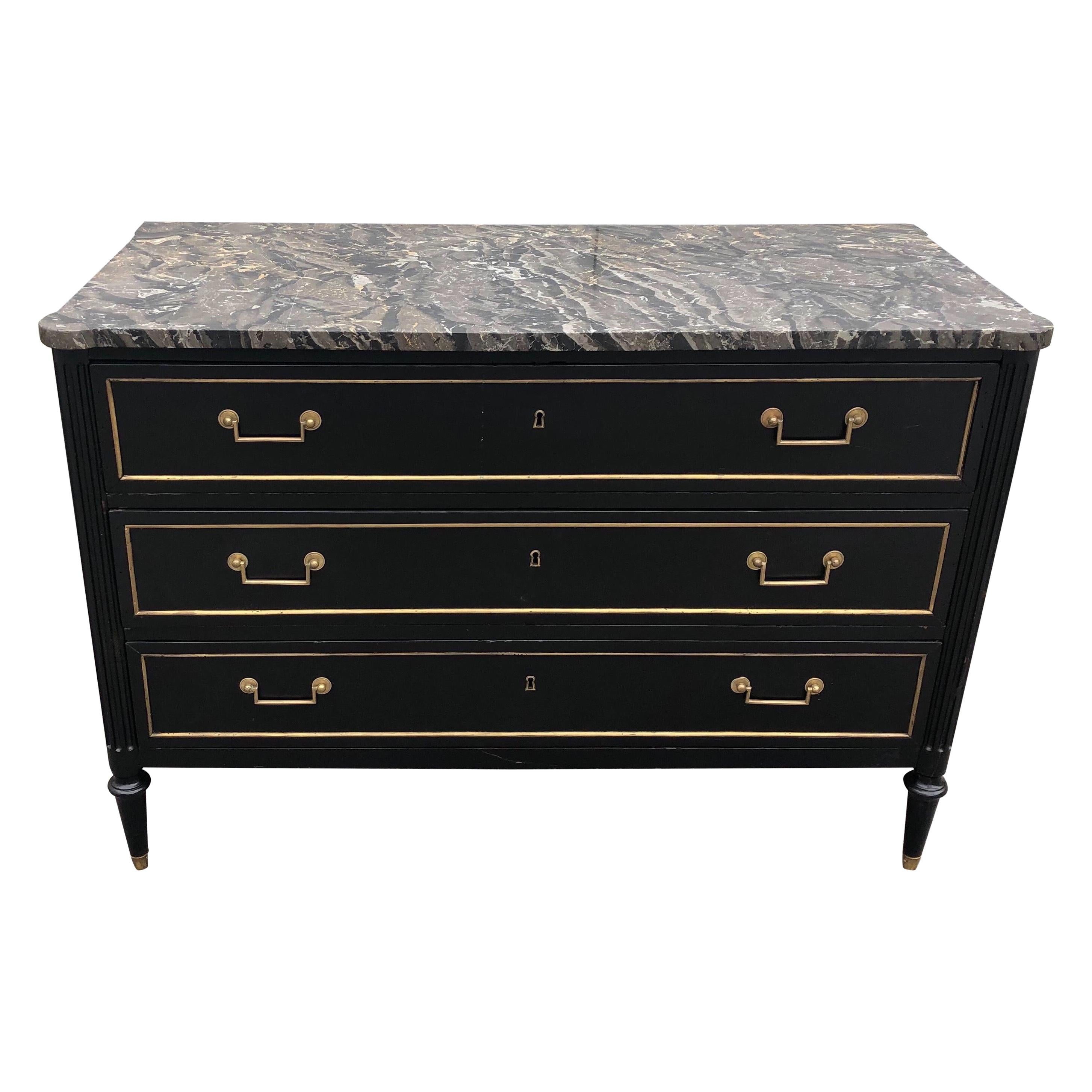 Vintage French Ebonized Marble-Top Commode in the Directoire Manner For ...