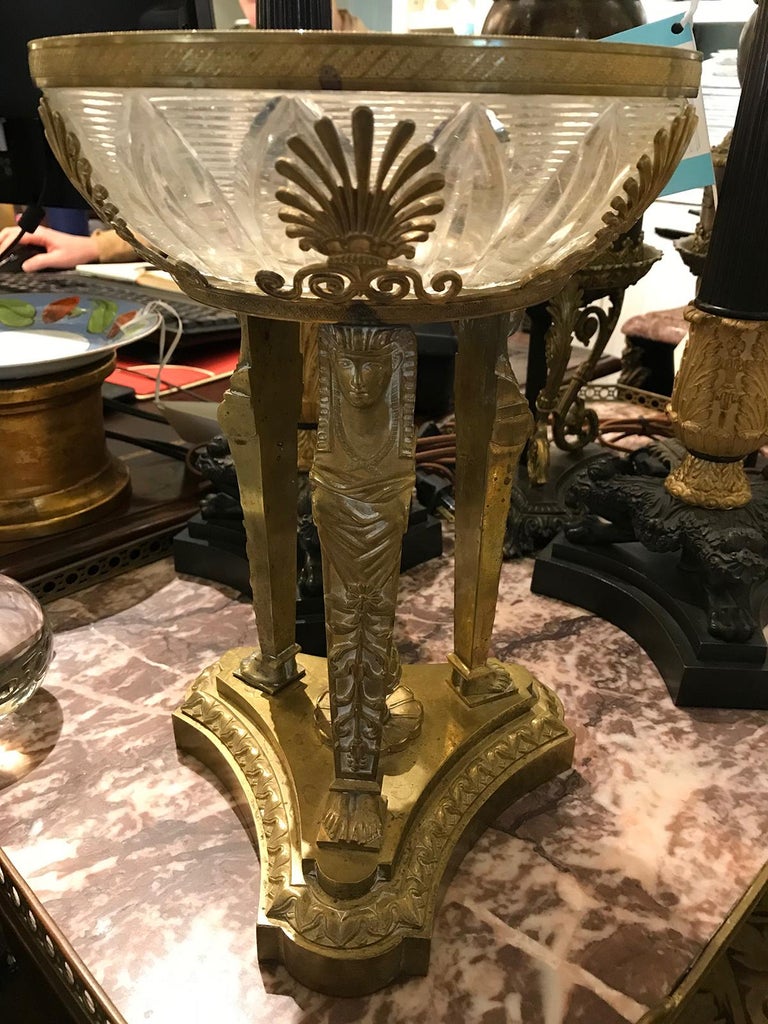 19th Century French Empire Cut Crystal Compote with Bronze Stand For ...
