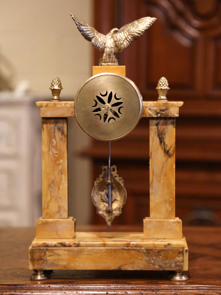 19th Century French Empire Marble and Bronze Mantel Clock from Bonnet ...