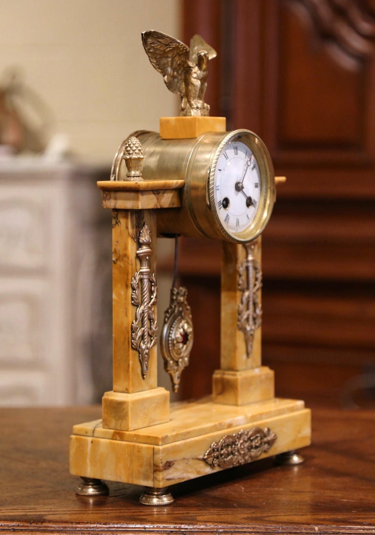 19th Century French Empire Marble and Bronze Mantel Clock from Bonnet ...