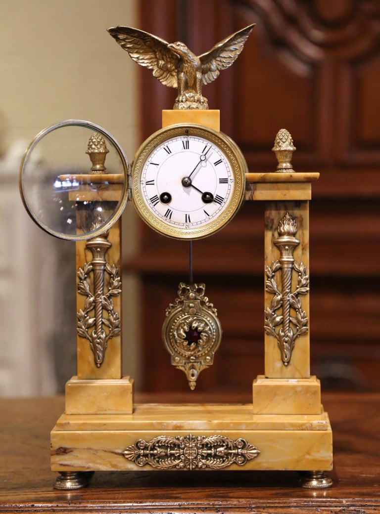 19th Century French Empire Marble and Bronze Mantel Clock from Bonnet ...