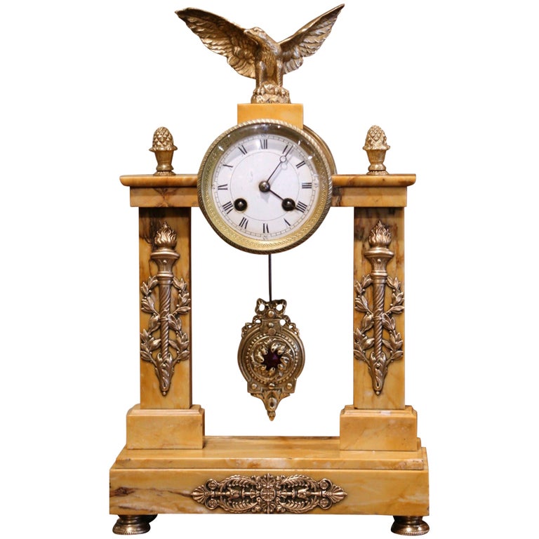 19th Century French Empire Marble and Bronze Mantel Clock from Bonnet ...