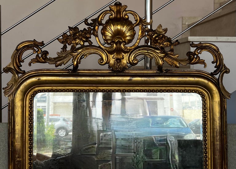19th Century French Empire Period Carved Giltwood Rectangular Mirror ...