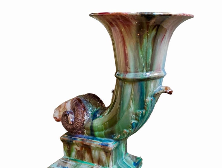 19th Century French Faience Cornucopia Vases For Sale at 1stDibs