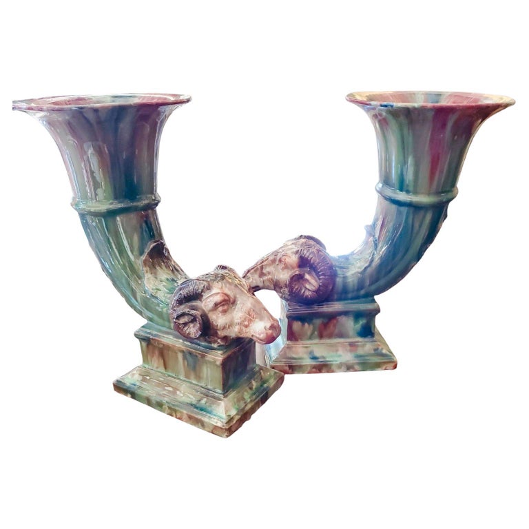 19th Century French Faience Cornucopia Vases For Sale at 1stDibs