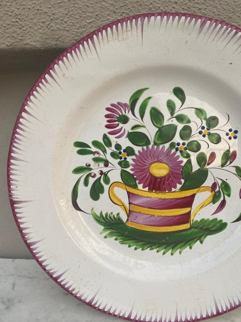 19th Century, French Faience Flowers Plate For Sale at 1stDibs