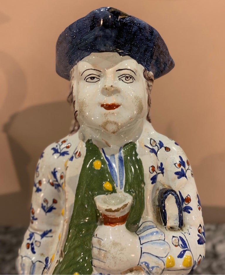 19th Century French Faience Polychrome Wine Decanter For Sale at 1stDibs