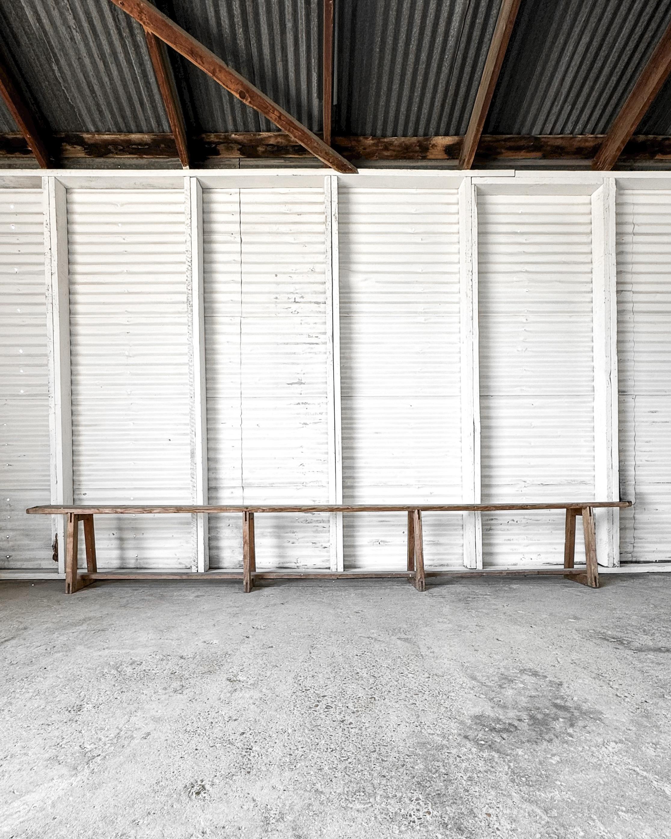 19th Century French Farmhouse Bench with A-Frame Legs For Sale at 1stDibs