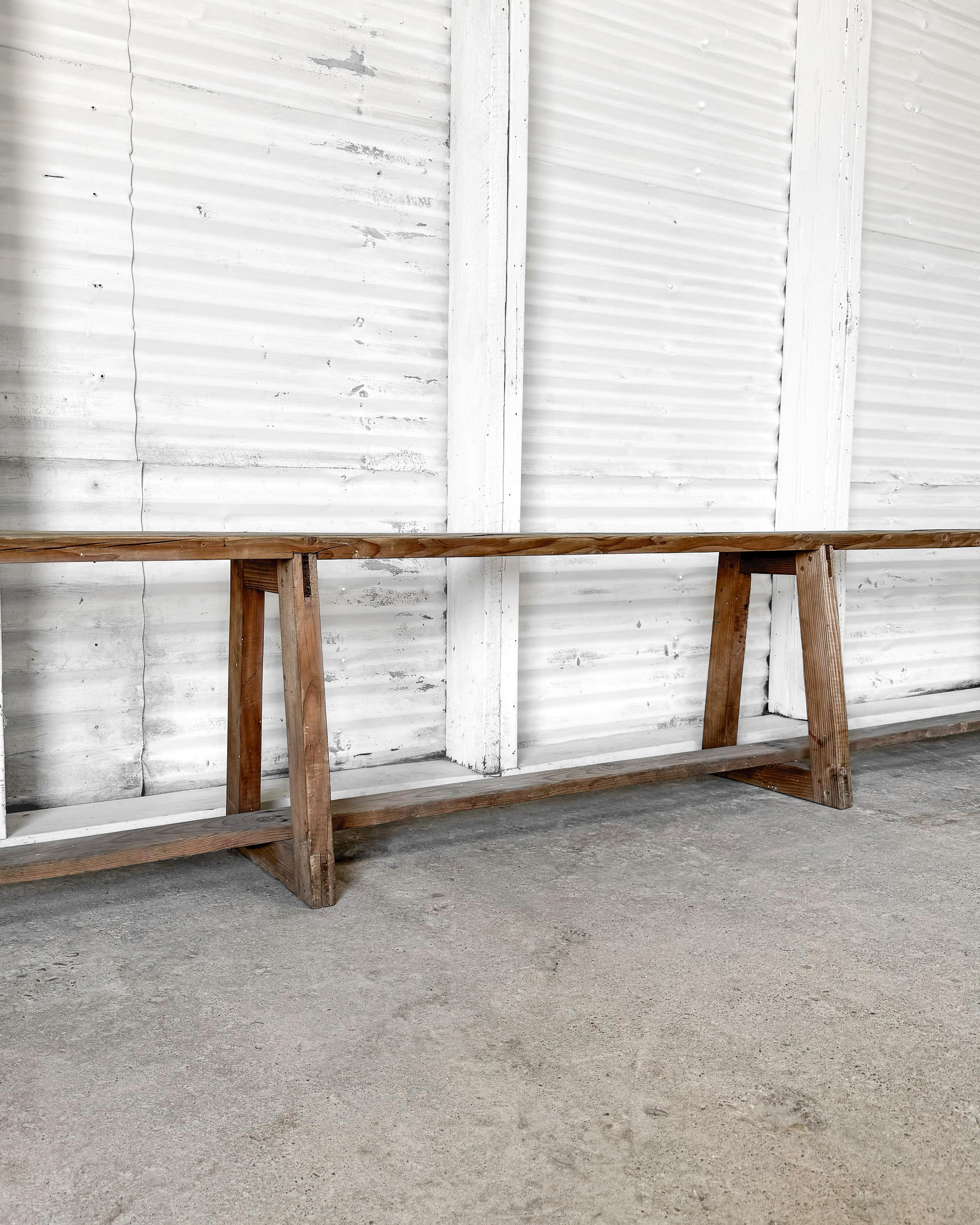 19th Century French Farmhouse Bench with A-Frame Legs For Sale at 1stDibs