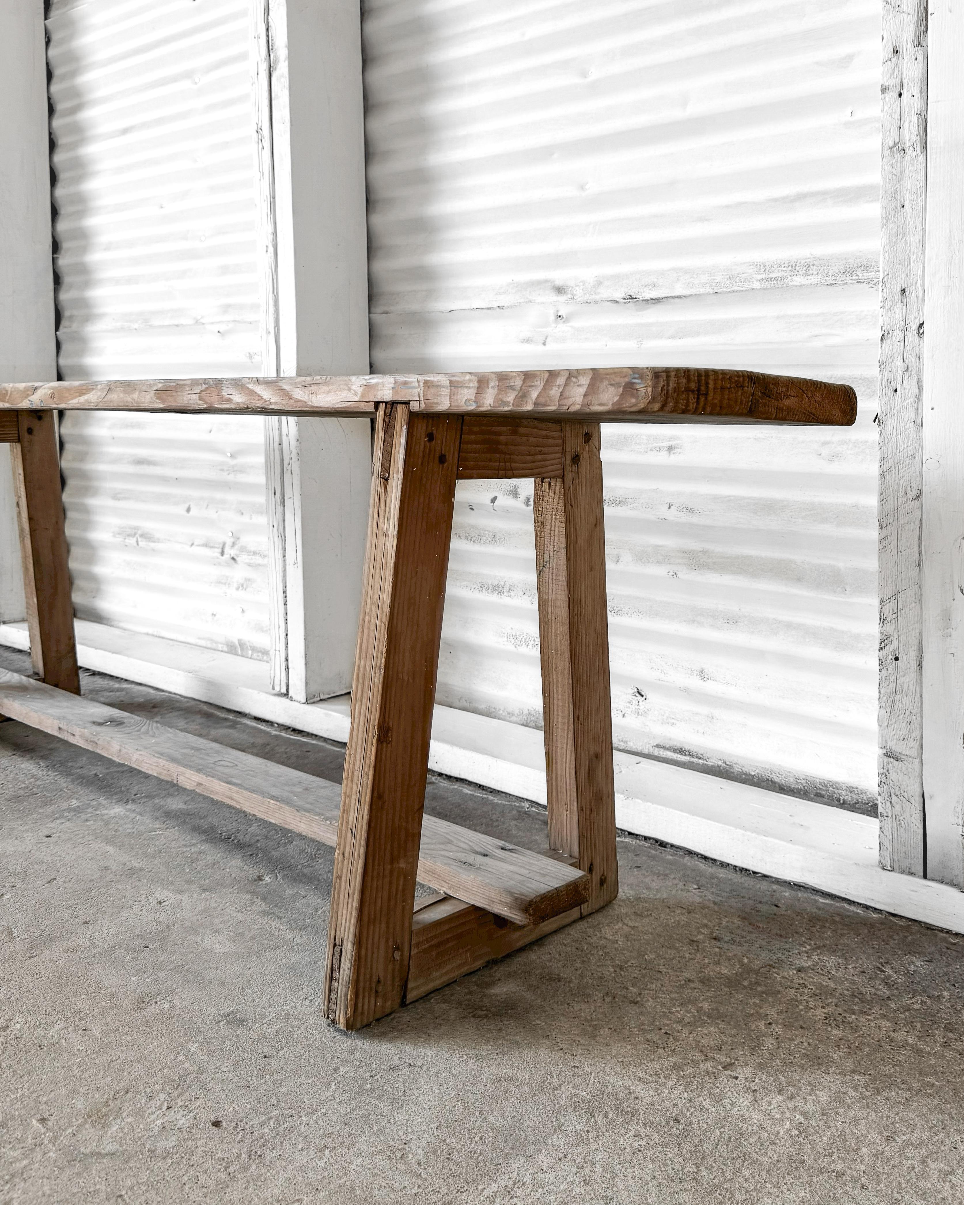 19th Century French Farmhouse Bench with A-Frame Legs For Sale at 1stDibs