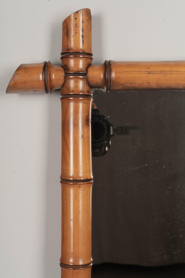19th Century French Faux Bamboo Cherry Wood Mirror For Sale at 1stDibs