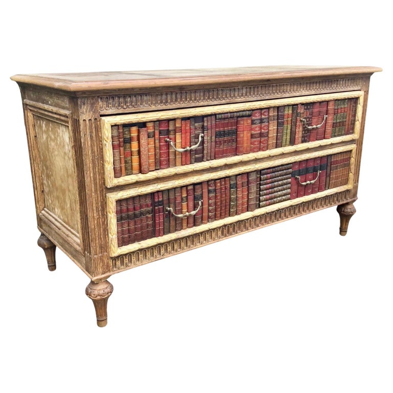 19th Century French Faux Book 2 Drawer Commode For Sale at 1stDibs