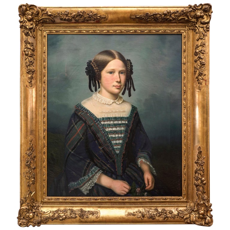 19th Century French Female Portrait Oil on Canvas, 1852, Dedôme at 1stDibs