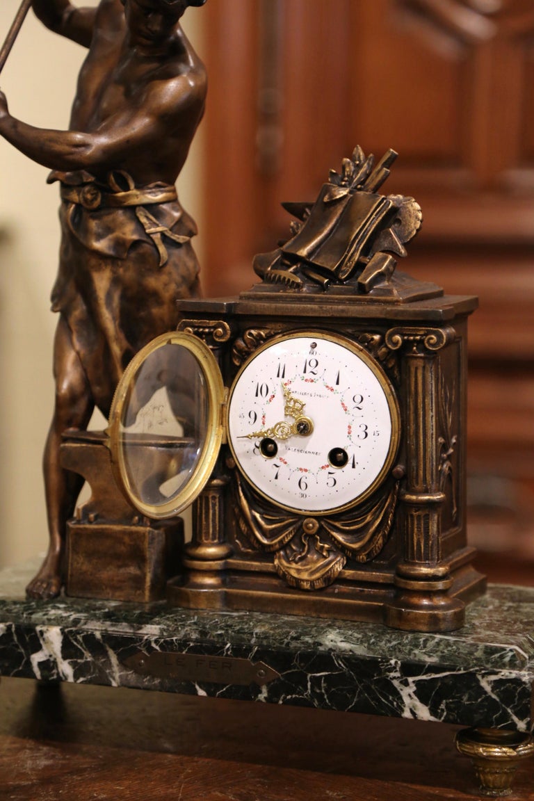 19th Century French Figural Spelter and Green Marble Mantel Clock After ...