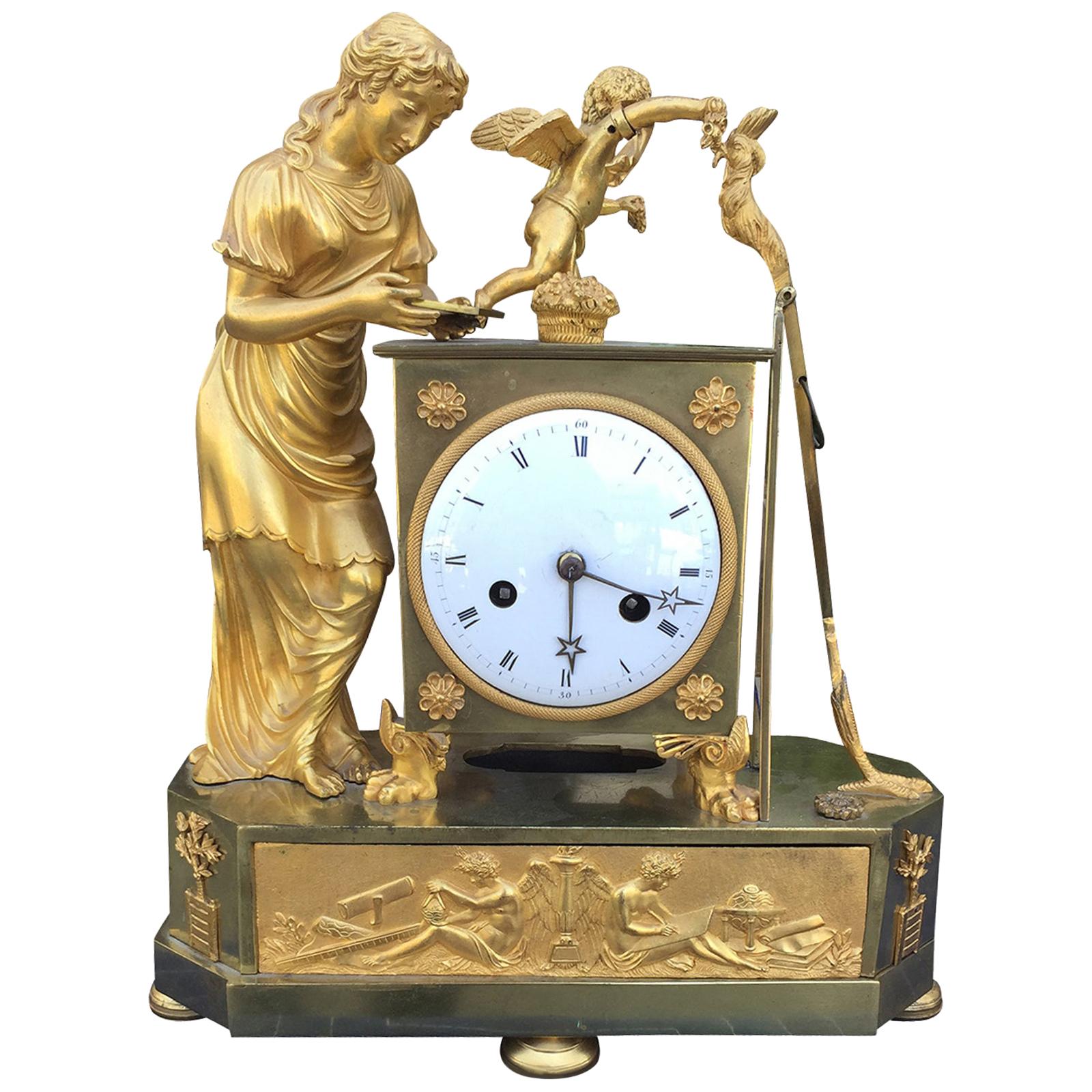 19th Century Table Clock Gilded Burnished Bronze Charles X Enamel Dial ...