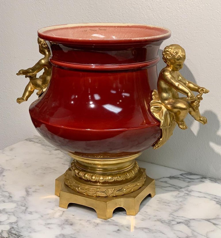 19th Century French Flambe Glazed Oxblood Centerpiece with Fine Gilt ...