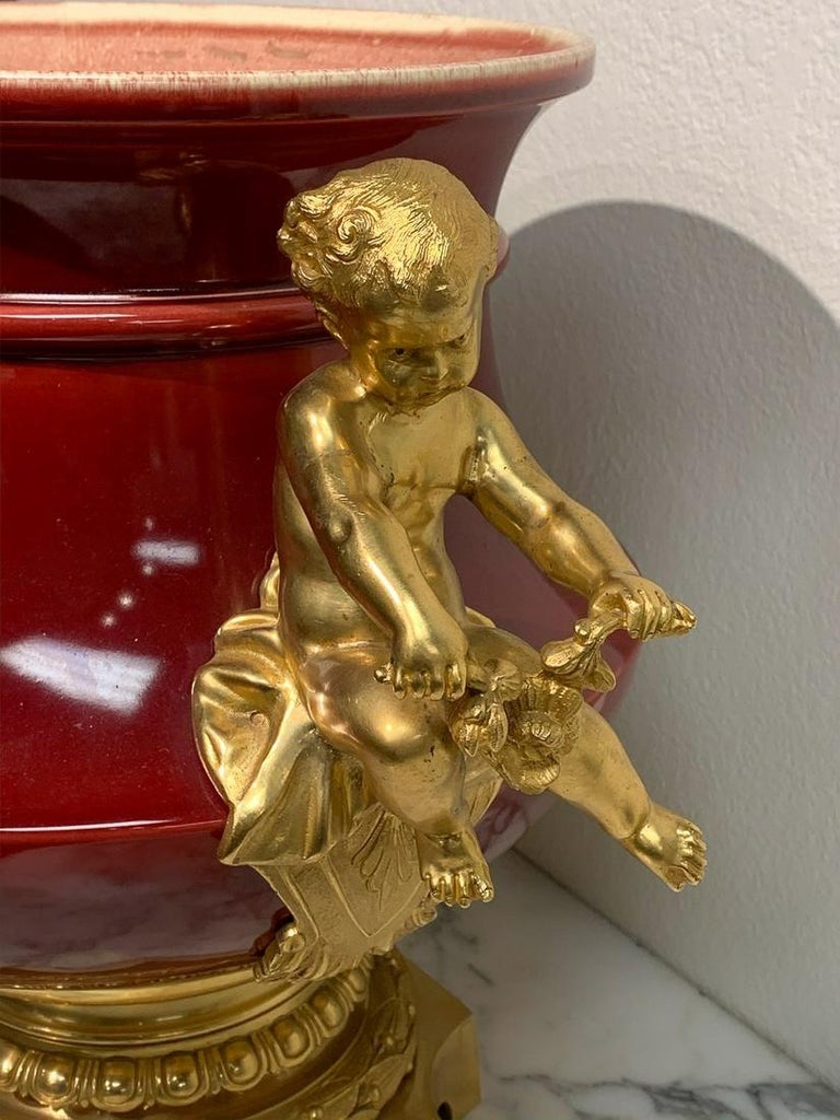 19th Century French Flambe Glazed Oxblood Centerpiece with Fine Gilt ...