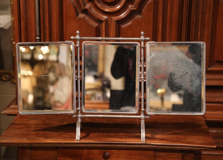 19th Century French Freestanding Folding Triptych Mirror with Beveled ...