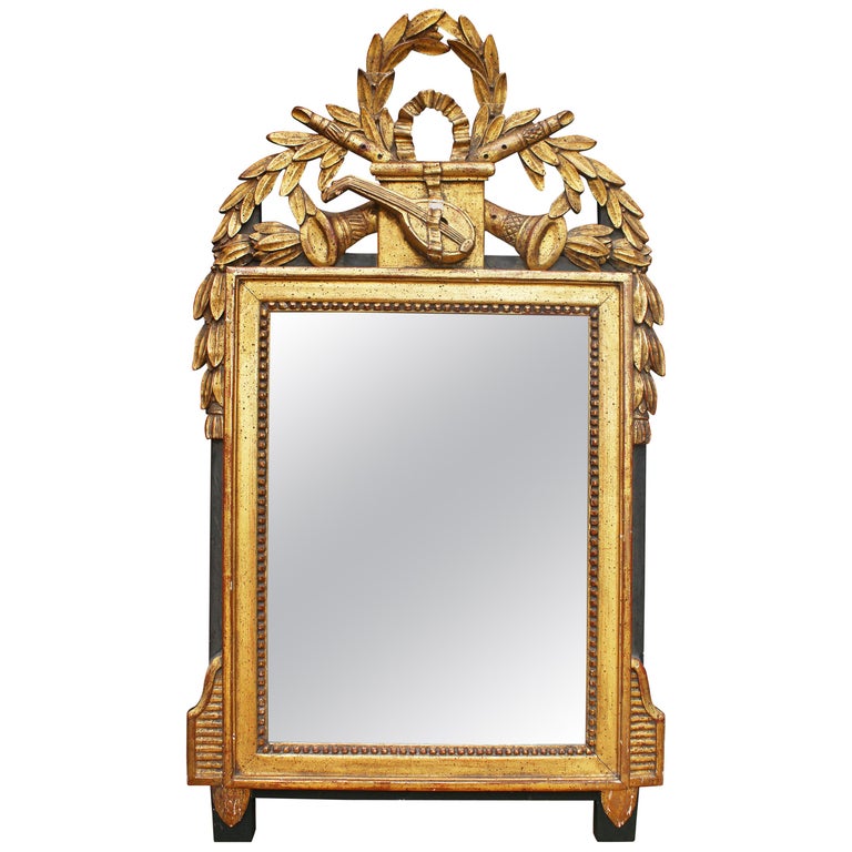 19th Century French Gilded Hand Carved Wooden Mirror For Sale at 1stDibs