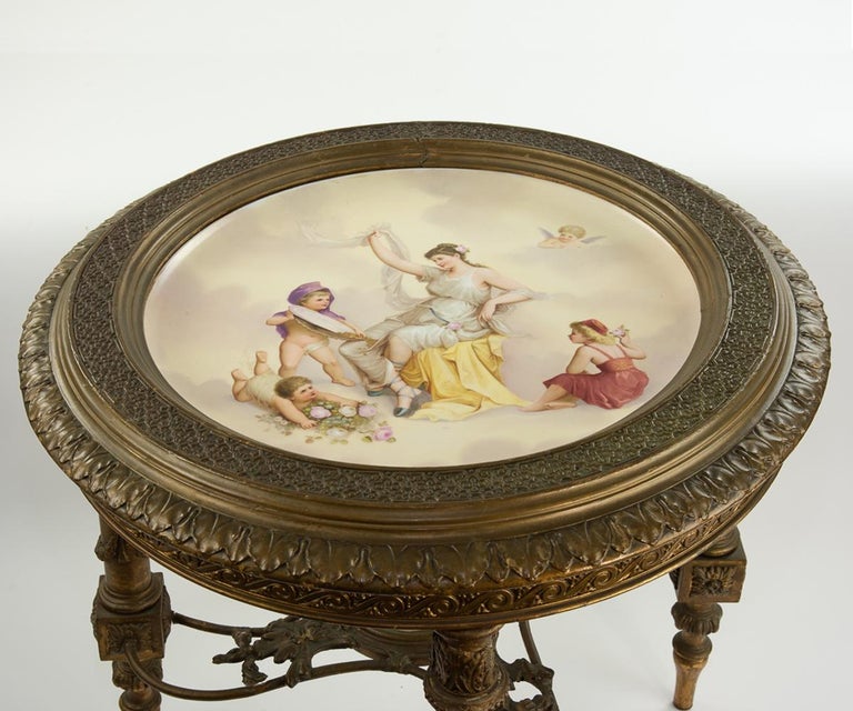 19th Century French Gilded Lotus XVI Style Side Table with Porcelain ...