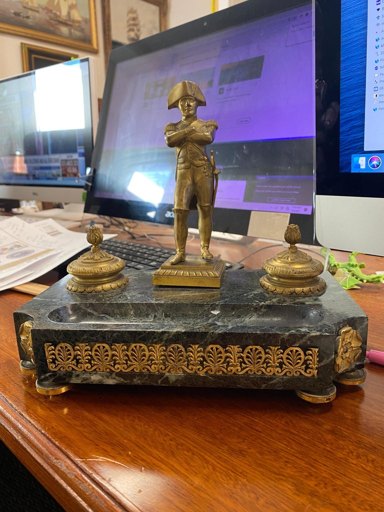 19th Century French Gilt Bronze and Marble Ink Stand For Sale at 1stDibs