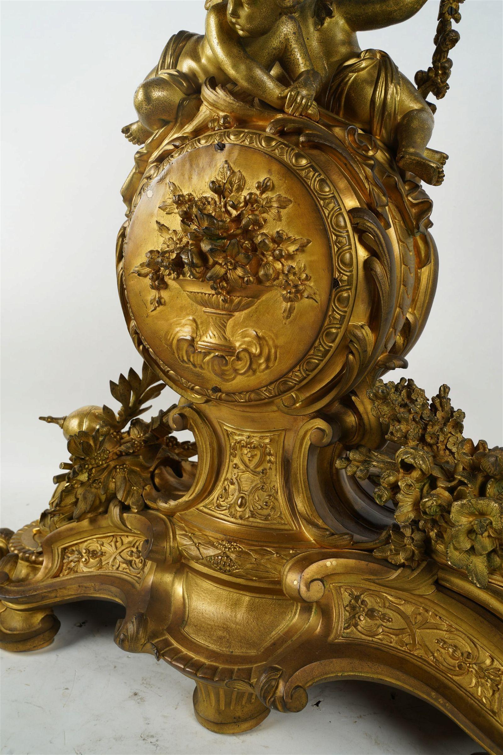 19th Century French Gilt Bronze Mantel Clock in Louis XVI Rococo Style ...
