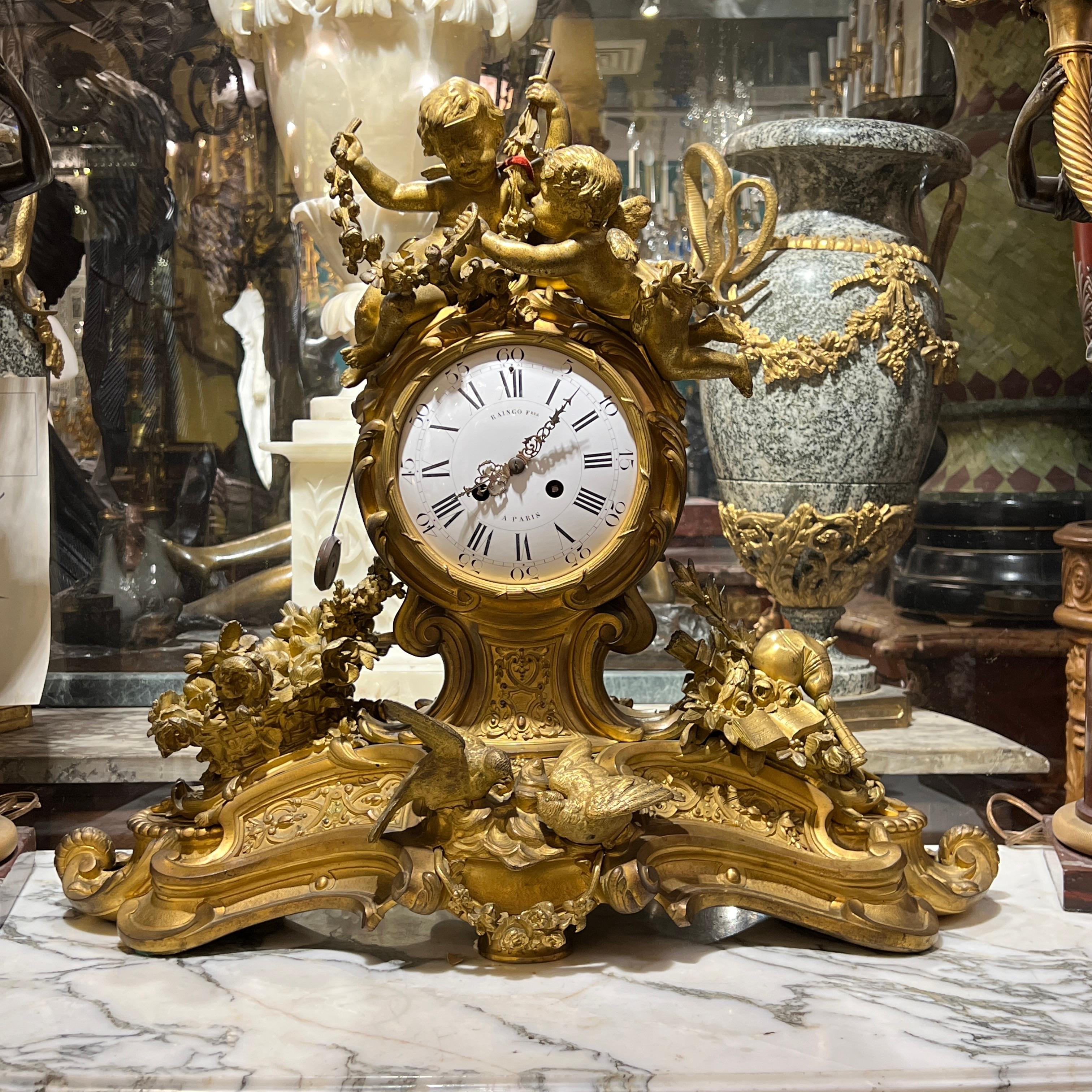19th Century French Gilt Bronze Mantel Clock in Louis XVI Rococo Style ...
