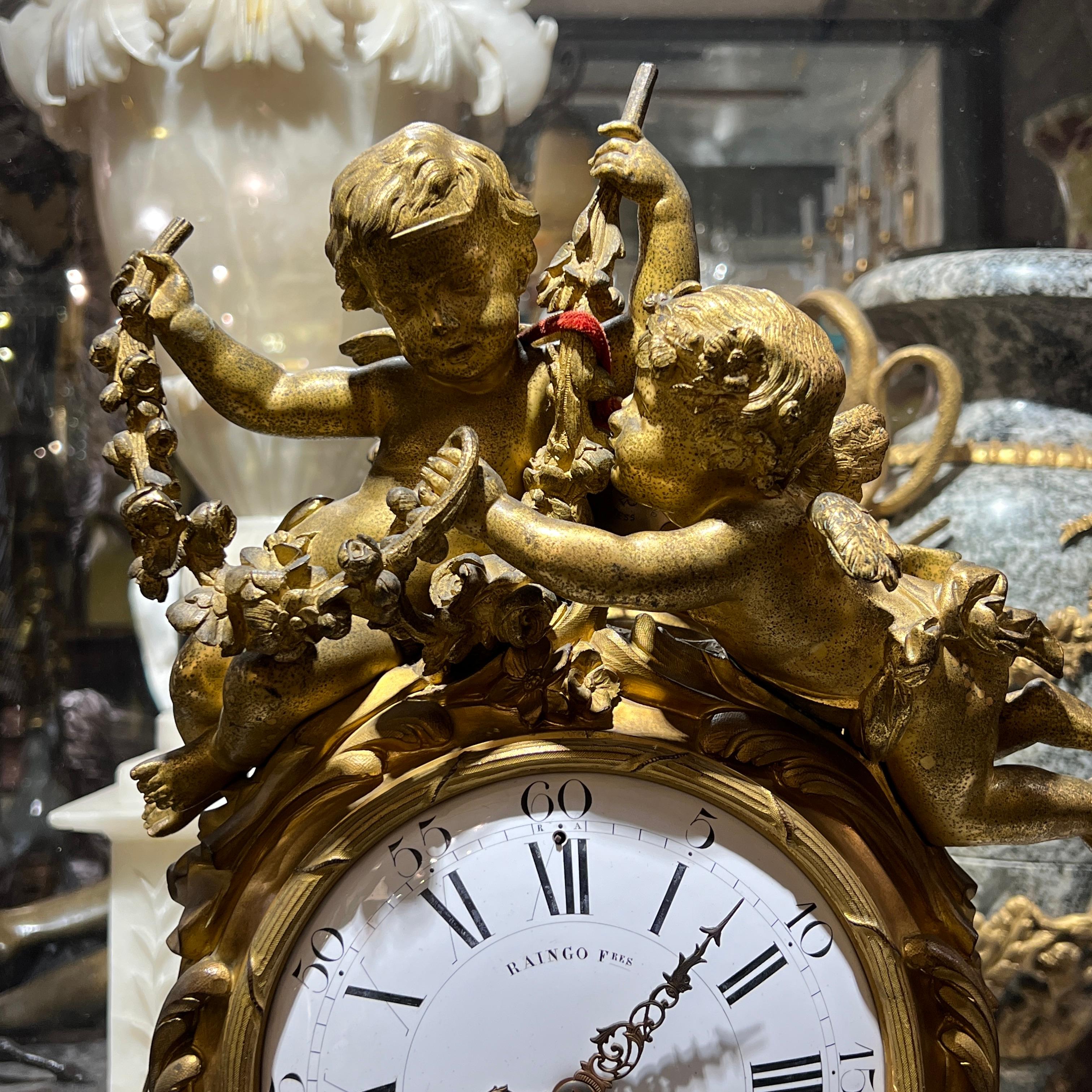 19th Century French Gilt Bronze Mantel Clock in Louis XVI Rococo Style ...