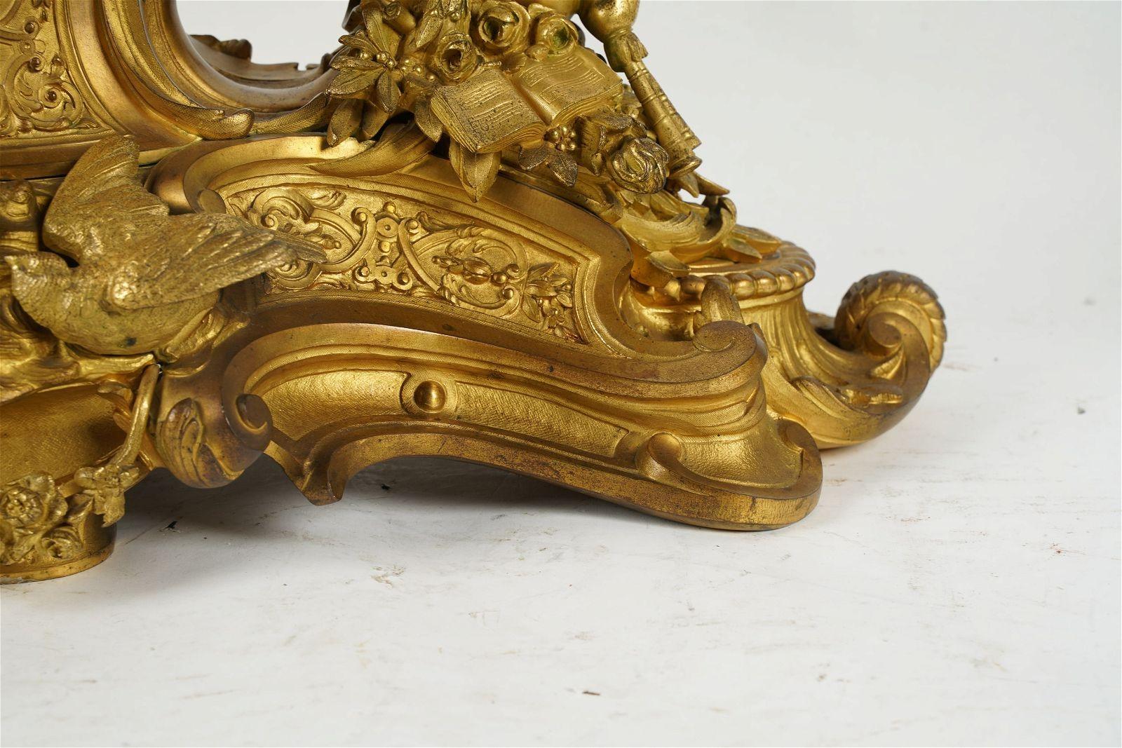 19th Century French Gilt Bronze Mantel Clock in Louis XVI Rococo Style ...
