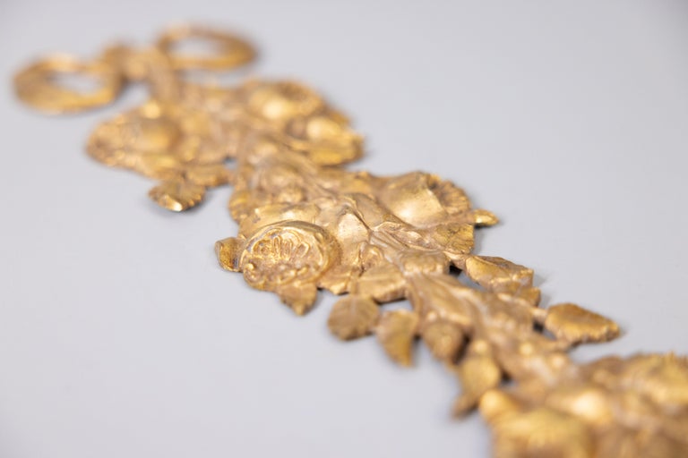 19th Century French Gilt Bronze Ormolu Bow And Roses Wall Swag Garland