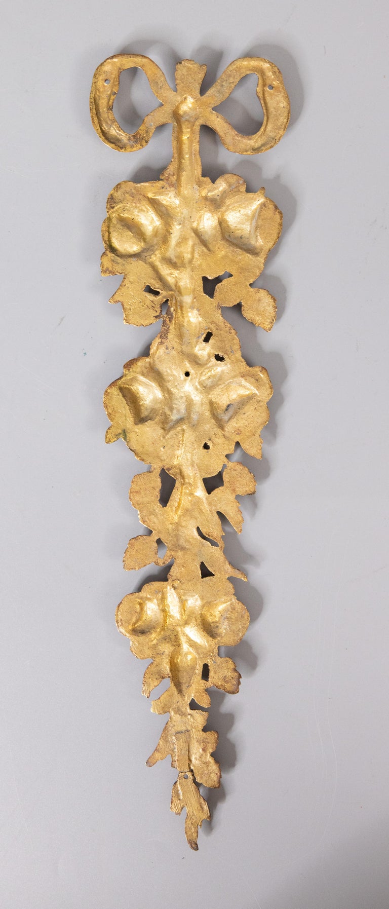 19th Century French Gilt Bronze Ormolu Bow And Roses Wall Swag Garland