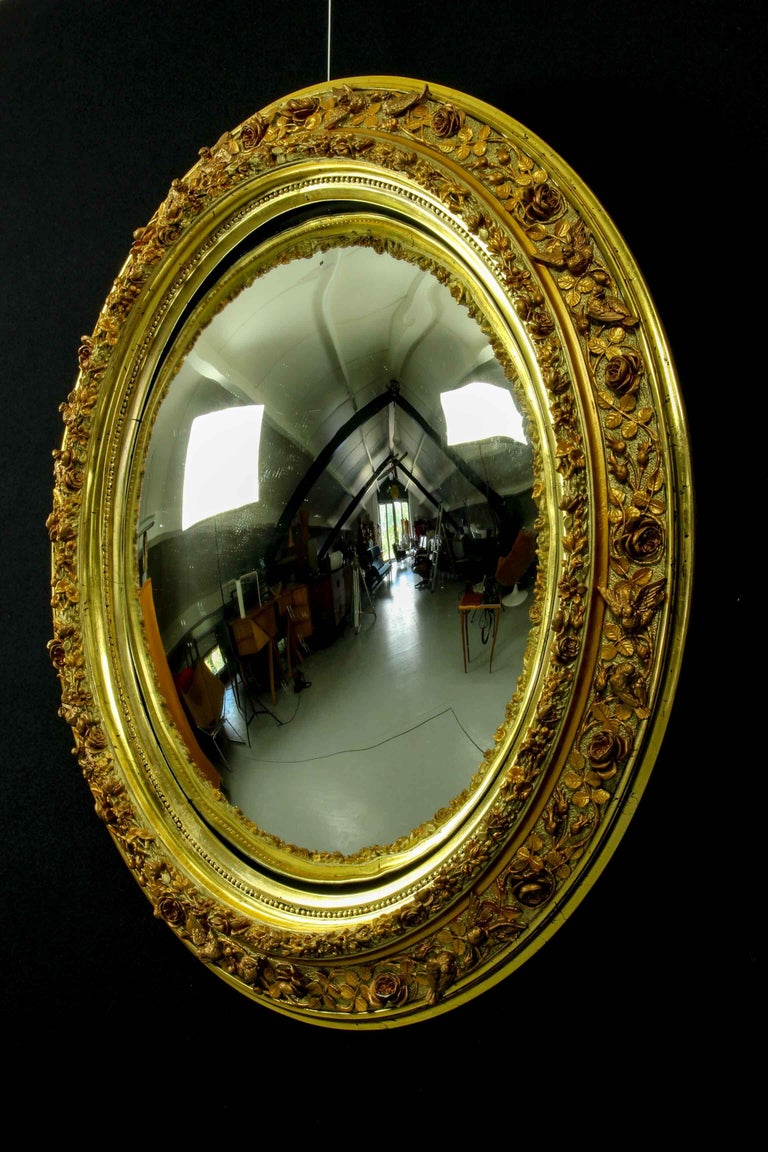 19th Century French Gilt Butler Mirror with Roses and Birds For Sale at ...