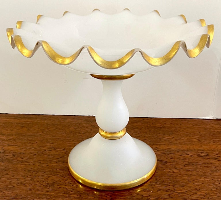 19th Century French Gilt White Opaline Compote / Tazza For Sale at 1stDibs