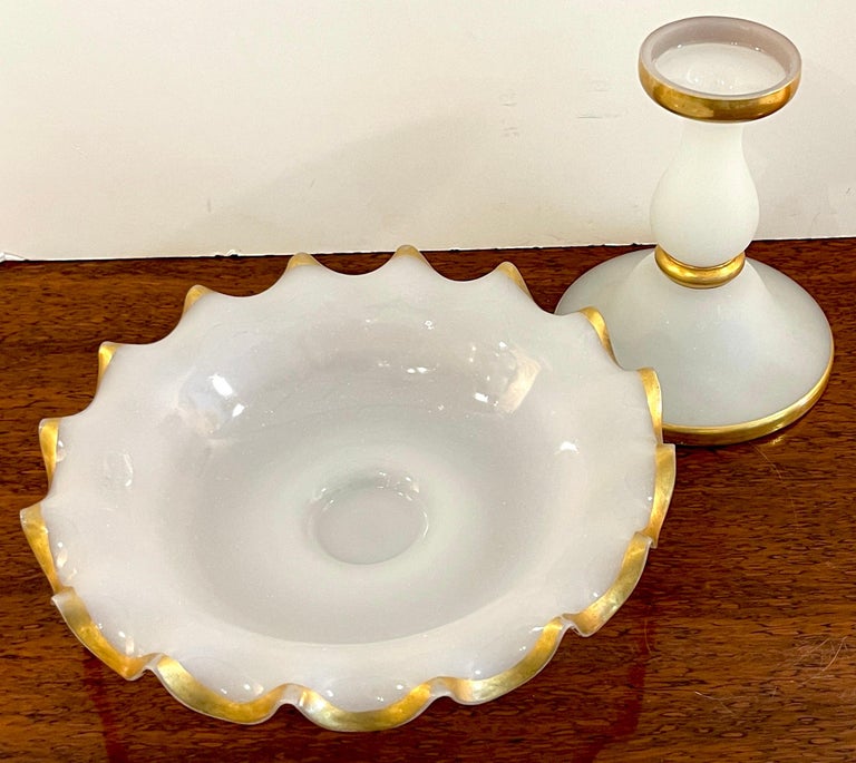 19th Century French Gilt White Opaline Compote / Tazza For Sale at 1stDibs