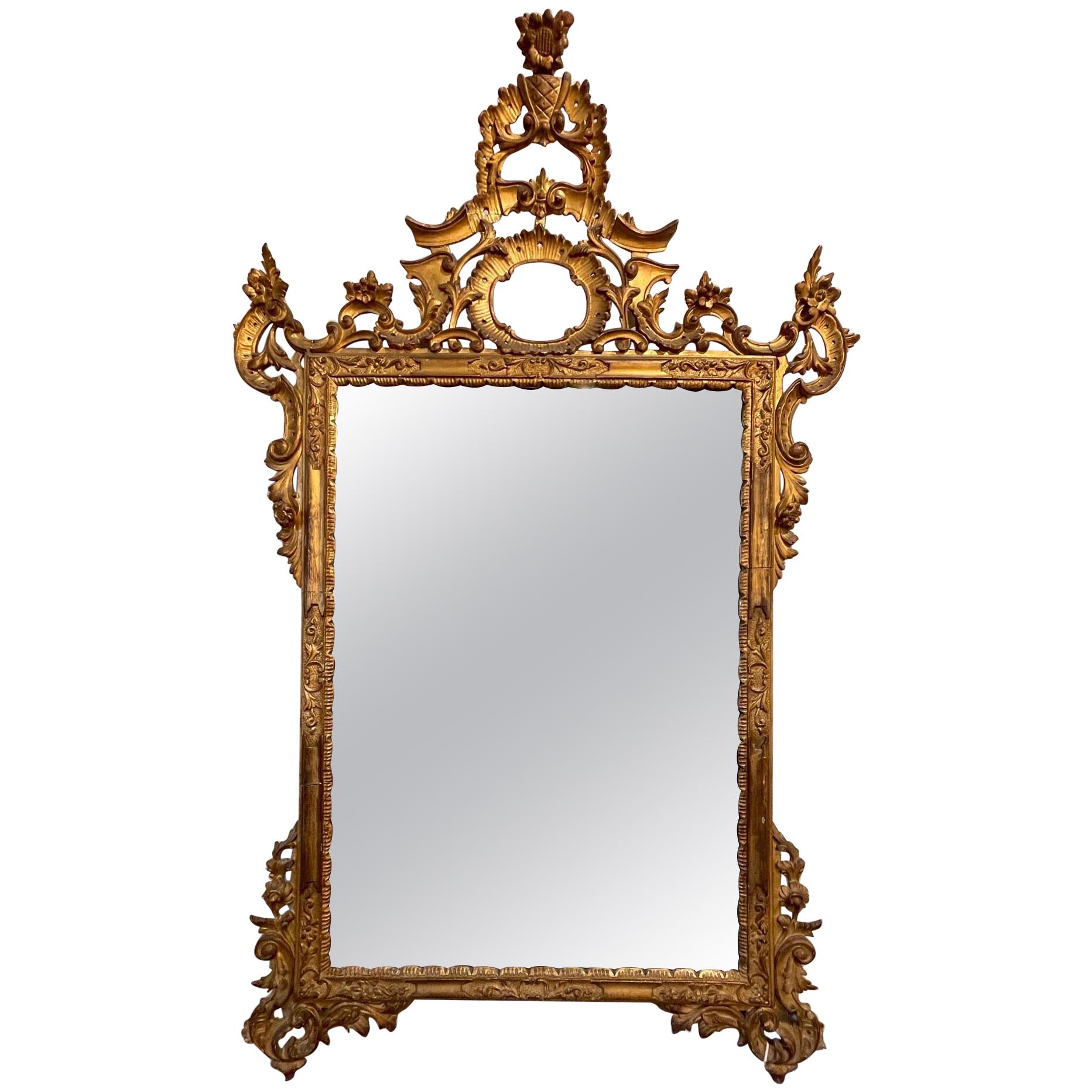 French 19th Century Reeded Giltwood Mirror with Original Split Mercury ...