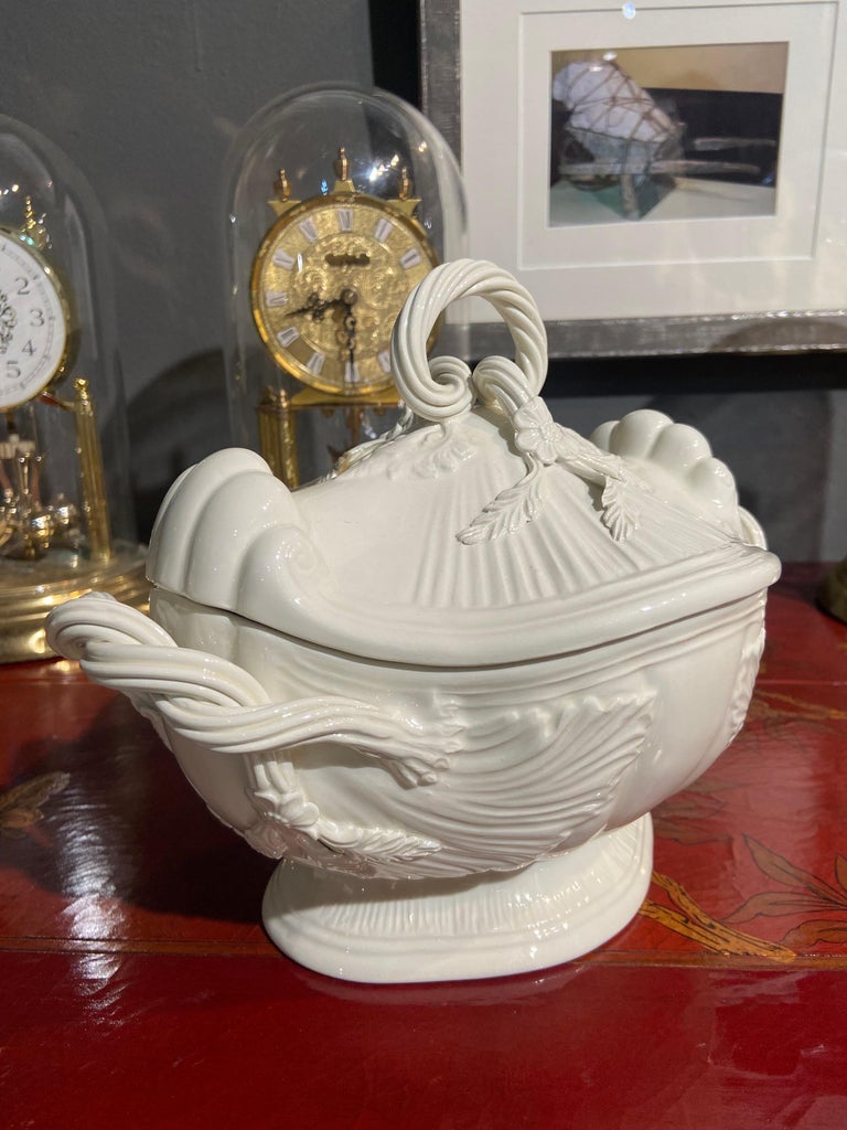 19th Century French Glazed Ceramic Soup Tureen Decorated with Ribbons ...