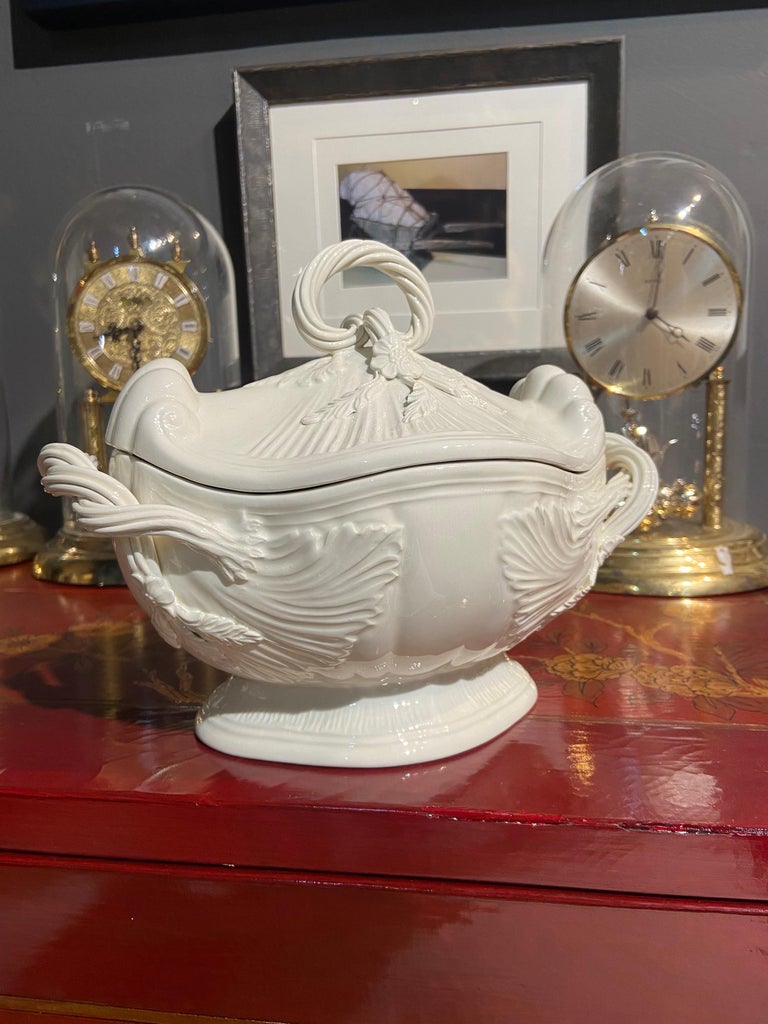 19th Century French Glazed Ceramic Soup Tureen Decorated with Ribbons ...