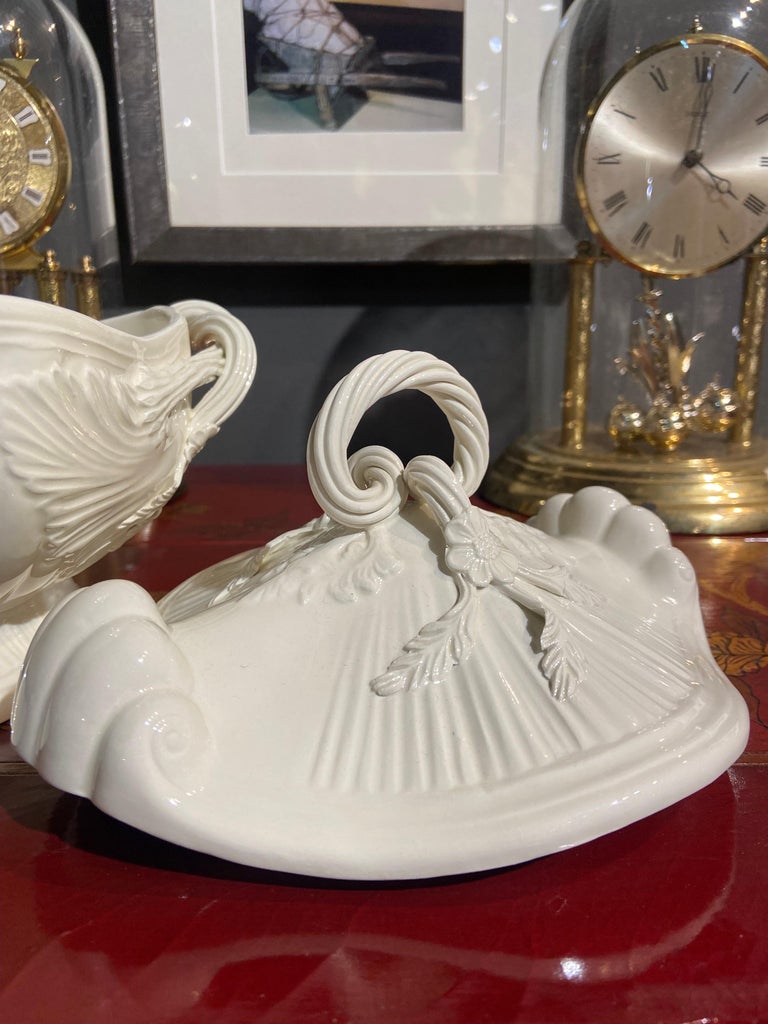 19th Century French Glazed Ceramic Soup Tureen Decorated with Ribbons ...