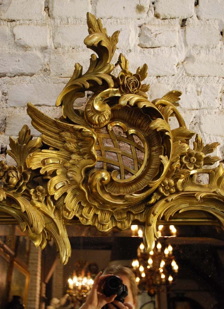 19th century French gold gilt rococo mirror with faceted glass at 1stDibs