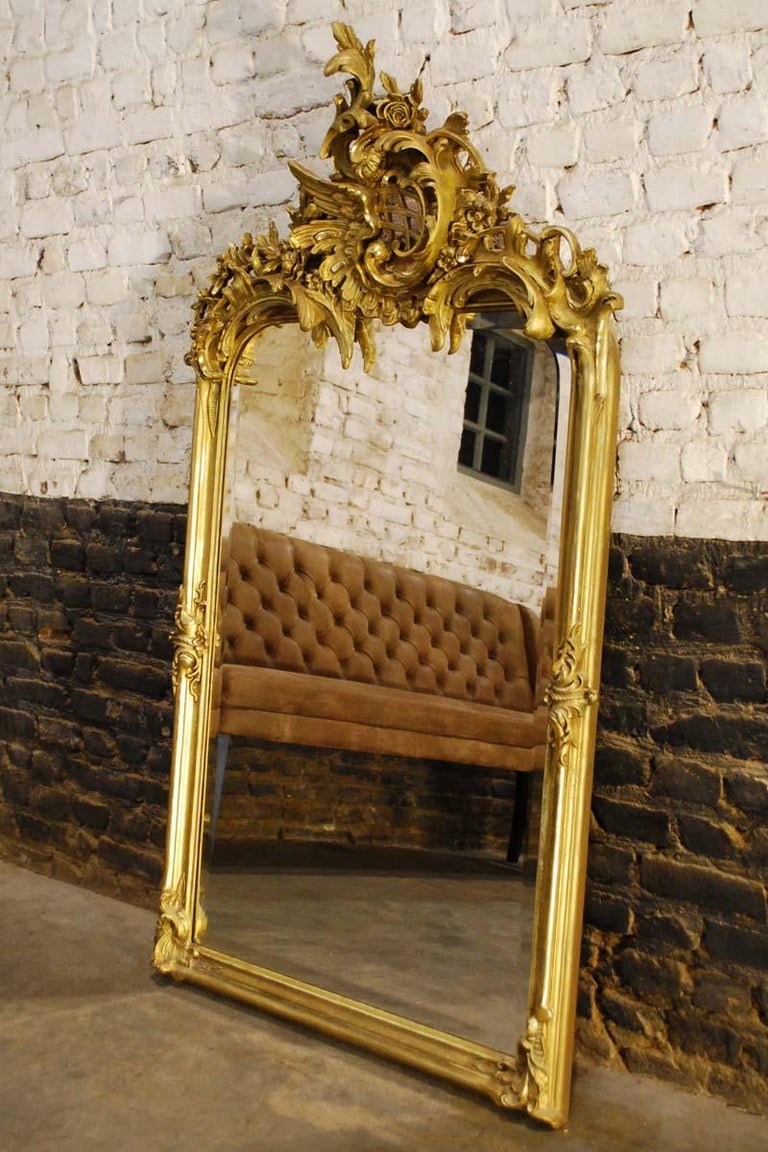 19th century French gold gilt rococo mirror with faceted glass at 1stDibs