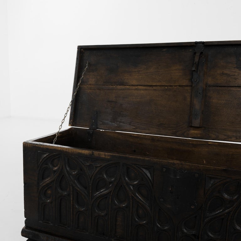 19th Century French Gothic Carved Oak Trunk at 1stDibs