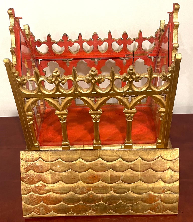 19th Century French Gothic Cathedral Giltwood and Glass Reliquary ...