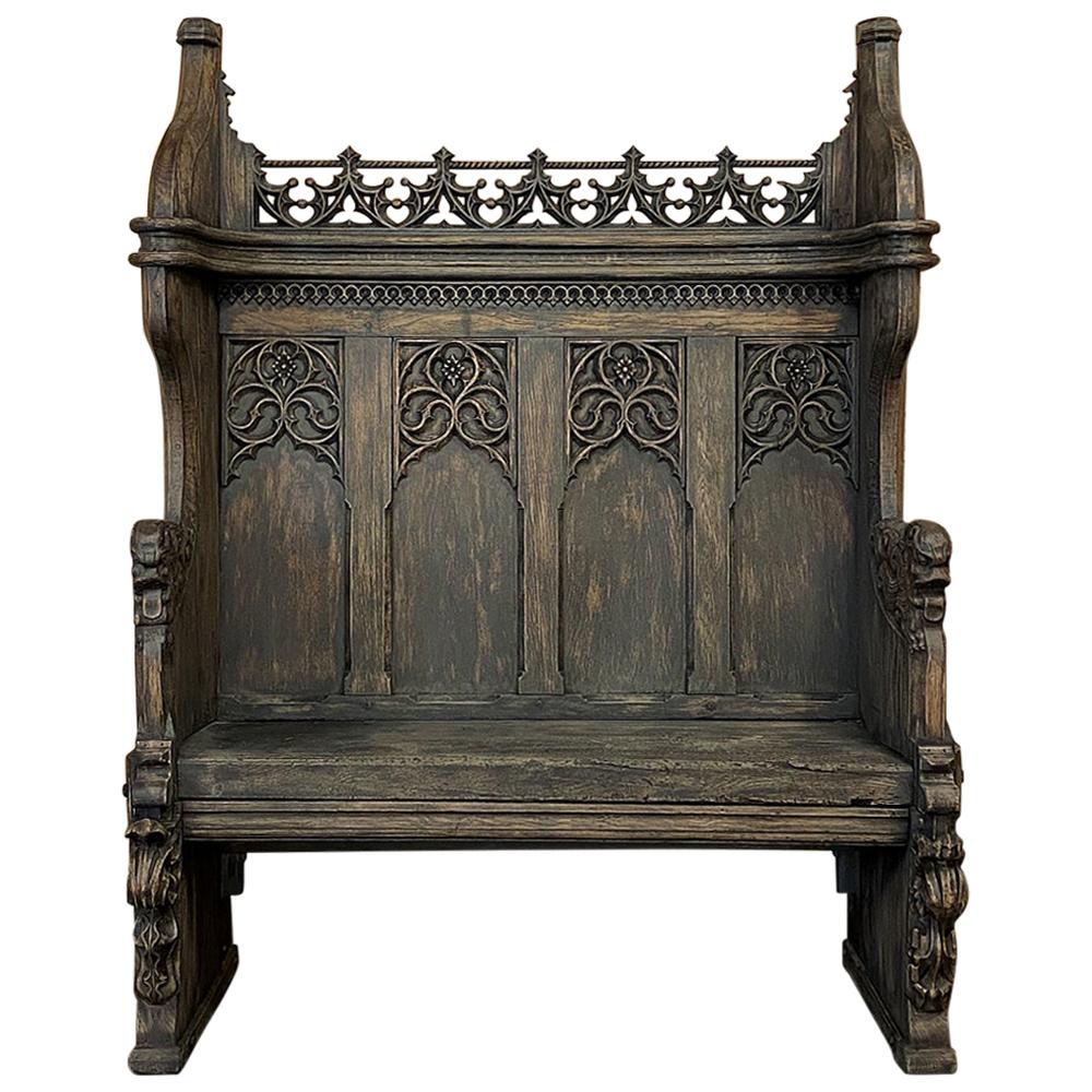 Antique French Gothic Hall Bench at 1stDibs