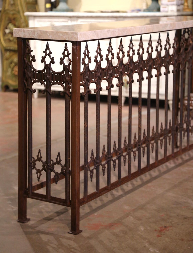 19th Century French Gothic Marble Top Wrought Iron Console Table For ...