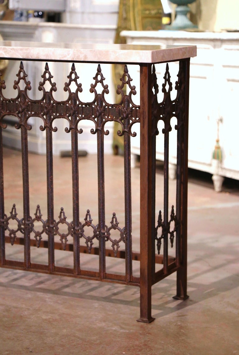 19th Century French Gothic Marble Top Wrought Iron Console Table For Sale at 1stDibs